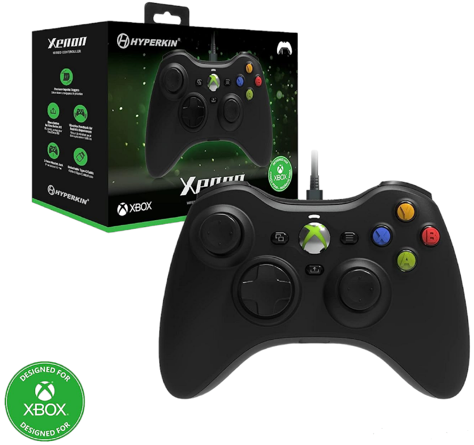 Xenon Wired Controller - Black - Officially licensed Xbox 360 Controll ...