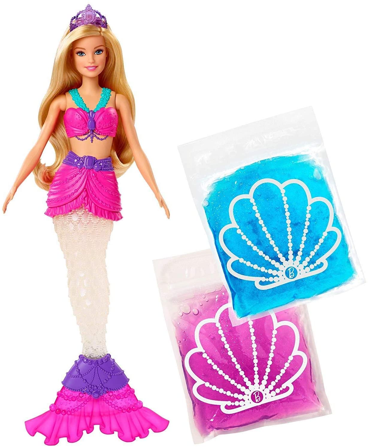 Barbie Dreamtopia Slime Mermaid Doll with 2 Slime Packets, Removable T ...